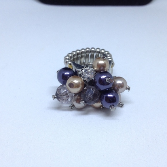 Jewelry | Silver Tone Stretch Beaded Ring | Poshmark
